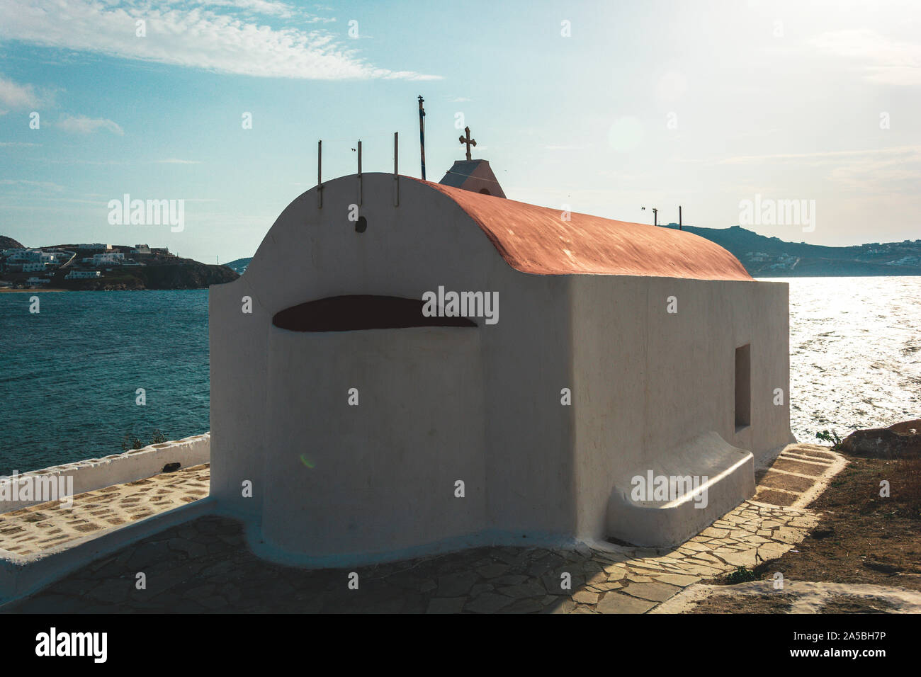 One among the beautiful churches in the town of mykonos Greece bathing ...