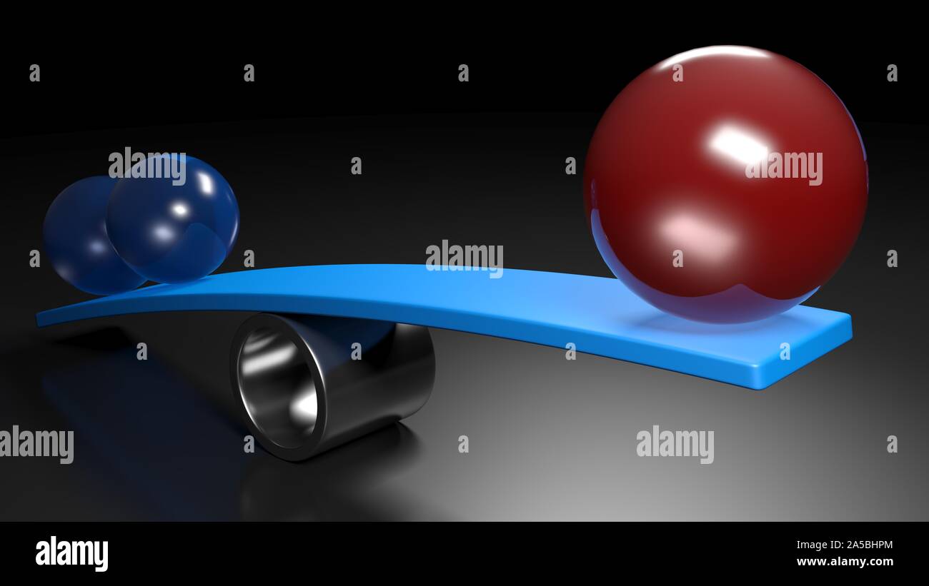Balancing concept image with red and blue spheres - 3D rendering ...