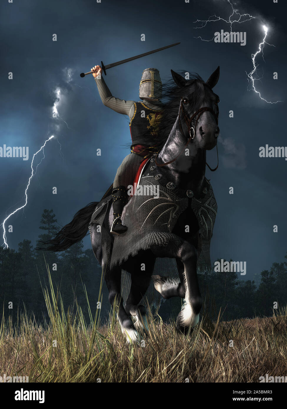 An armored knight charges at you astride a massive black war horse ...