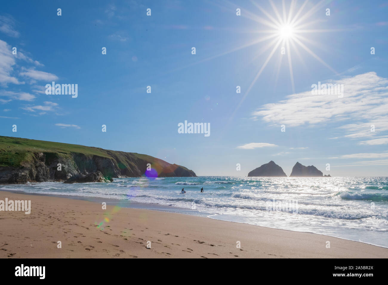 Landscape photo of the beach at Holywell bay in Cornwall Stock Photo ...