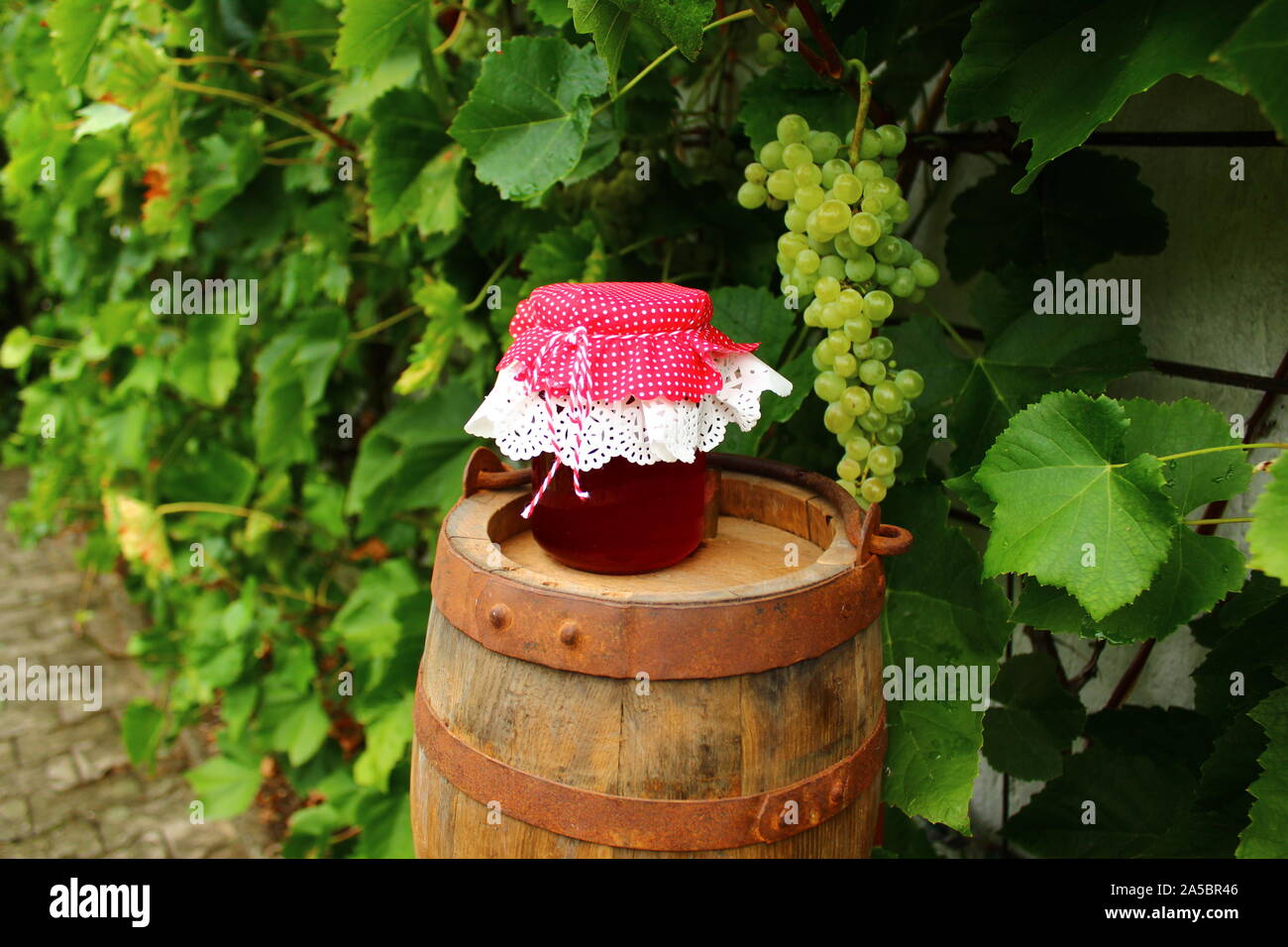 The picture shows grape jelly and grapes Stock Photo - Alamy