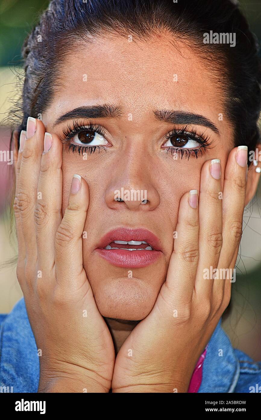 Adult Female And Anxiety Wearing Pink Shirt Stock Photo - Alamy