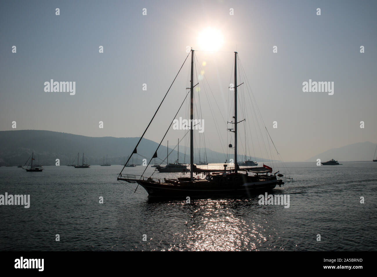 Sailing yacht in sea off Bodrum, Turkey Stock Photo - Alamy