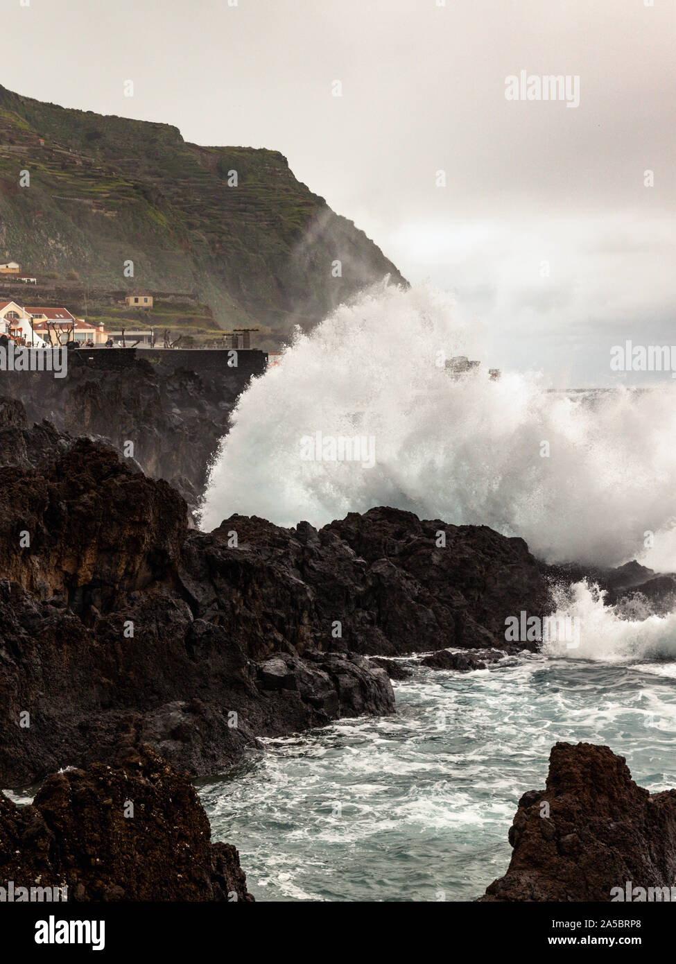 Waves crash on the rocks at the open air Atlantic Ocean sea water ...