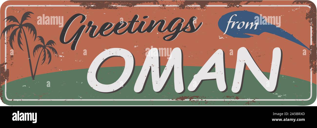 Greetings from Oman Vintage tin sign with Retro souvenirs or postcard ...
