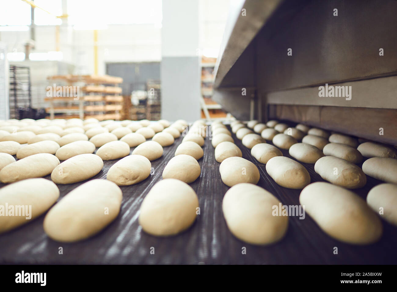 Automatic bakery production line with bread in bakery factory Stock ...