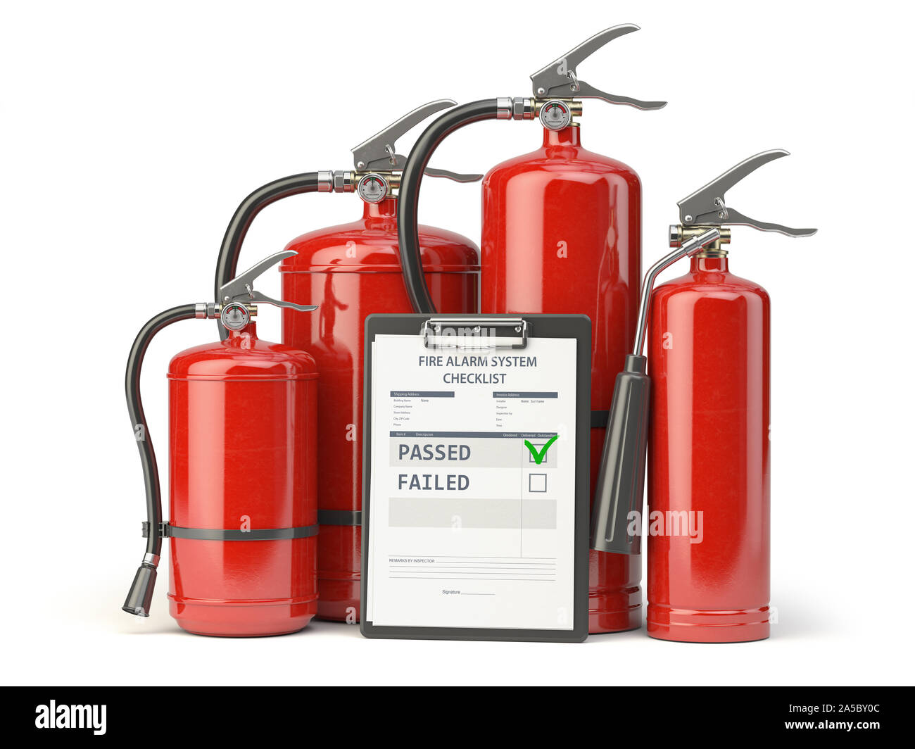 Fire extinguisher checking concept. Fire extinguisher and clipboard ...
