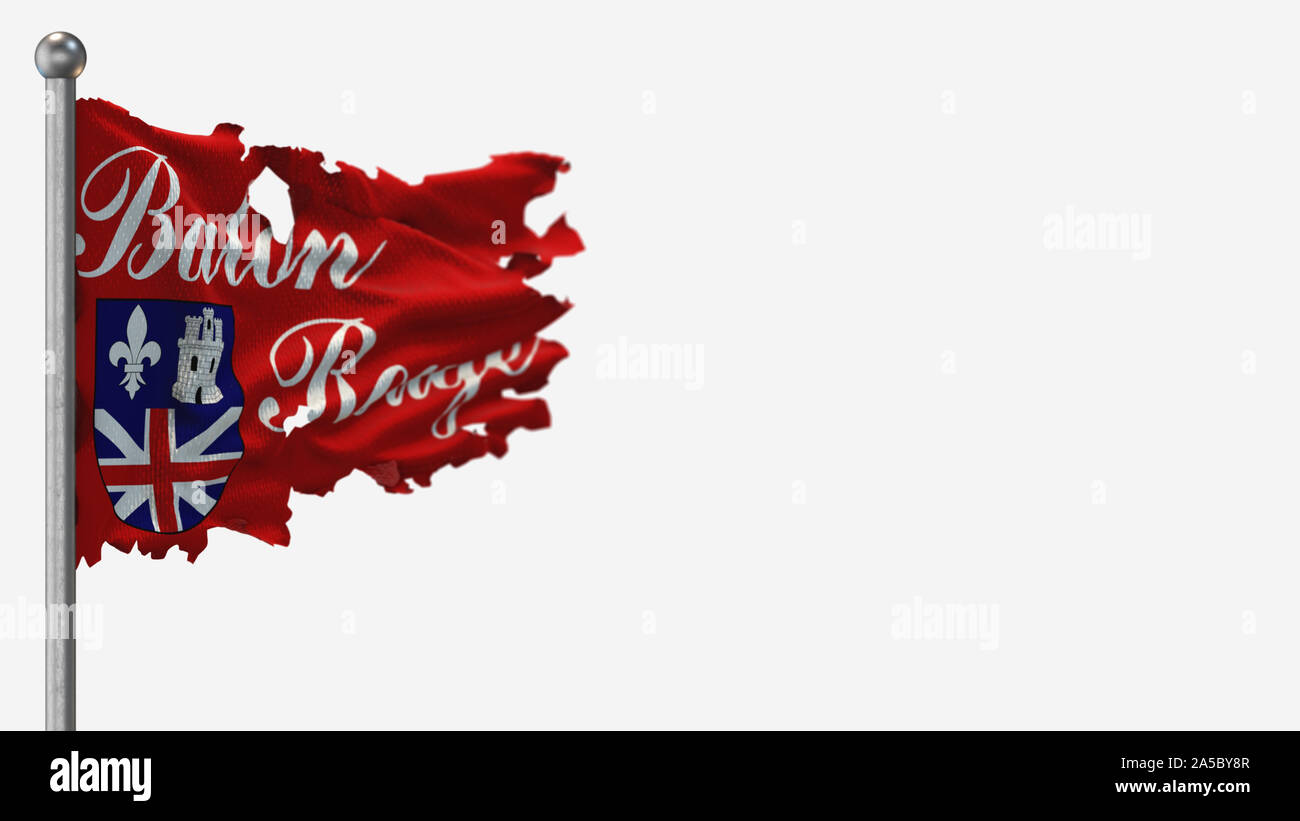 Baton Rouge 3D tattered waving flag illustration on Flagpole. Isolated ...