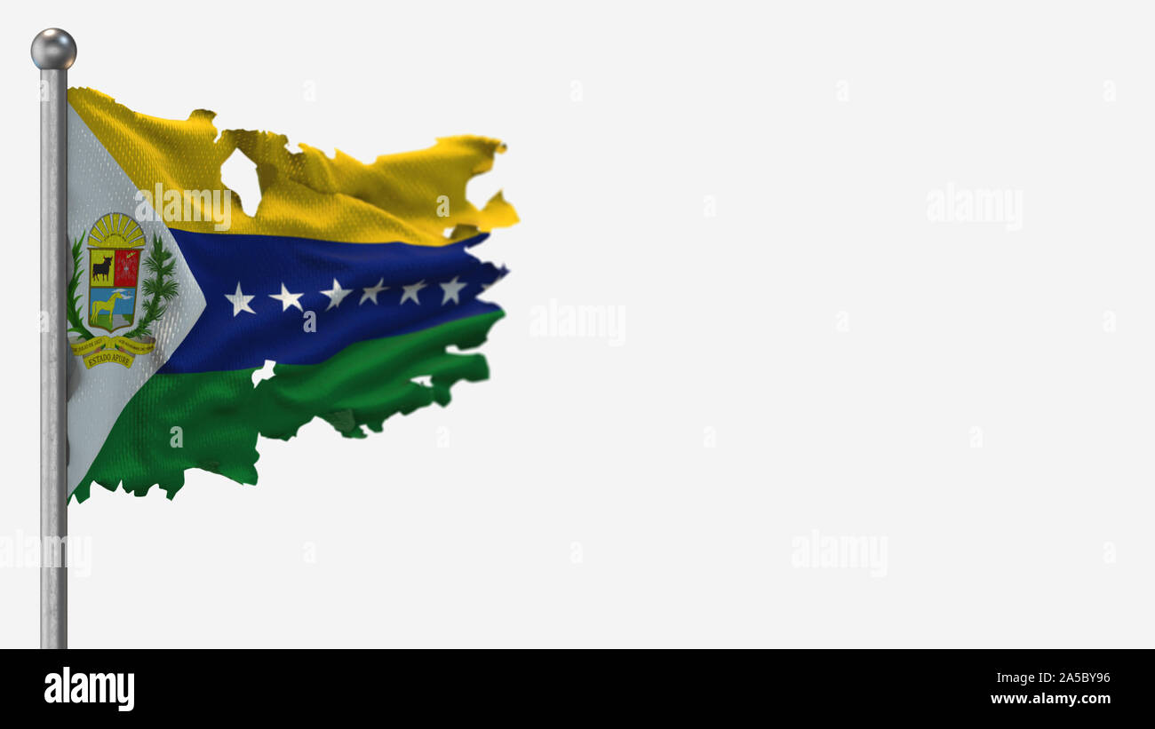 Apure 3D tattered waving flag illustration on Flagpole. Isolated on ...