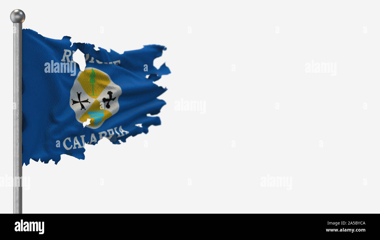 Calabria 3D tattered waving flag illustration on Flagpole. Isolated on ...