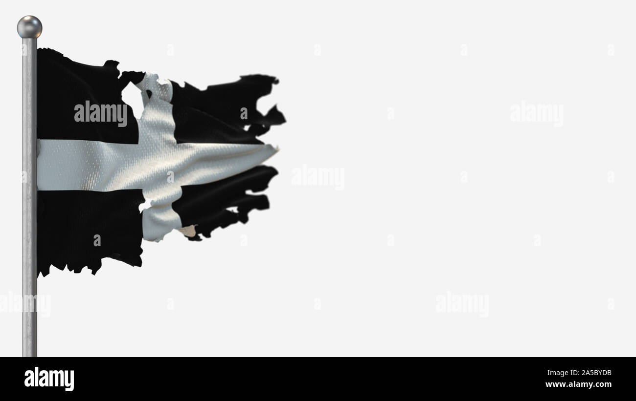 Cornwall 3D tattered waving flag illustration on Flagpole. Isolated on ...