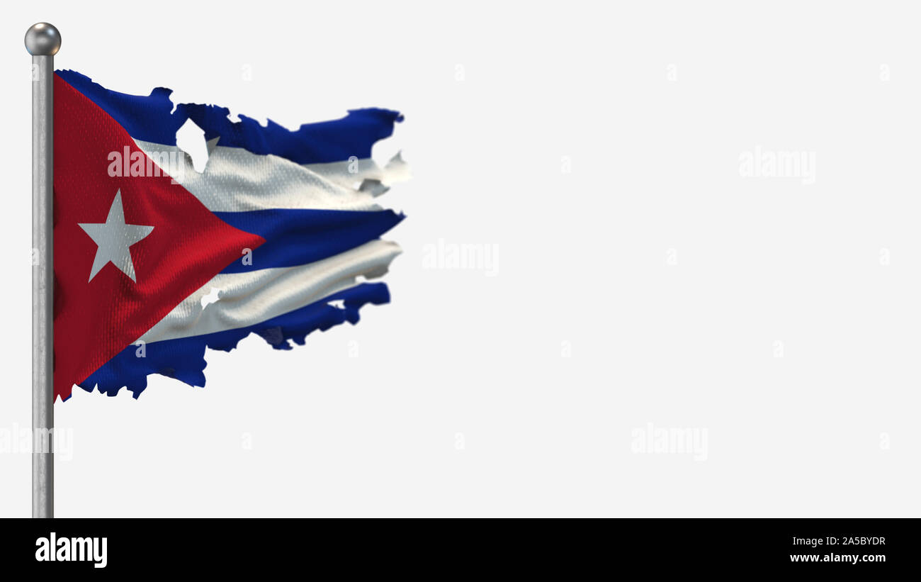 Cuba 3D tattered waving flag illustration on Flagpole. Isolated on ...