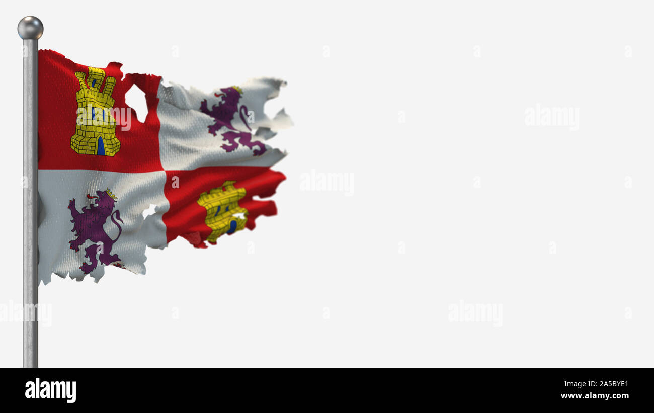 Castilla Y Leon 3D tattered waving flag illustration on Flagpole ...