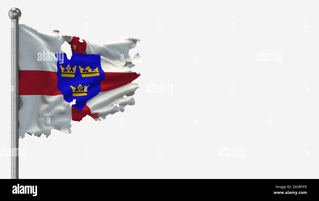 East Anglia 3D tattered waving flag illustration on Flagpole. Isolated ...