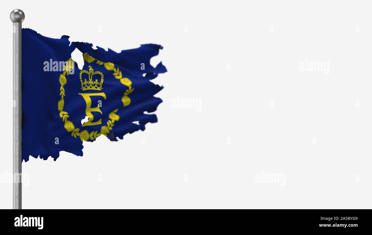 Eiir 3D tattered waving flag illustration on Flagpole. Isolated on ...