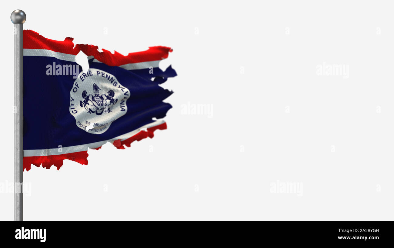 Erie Pennsylvania 3D tattered waving flag illustration on Flagpole ...