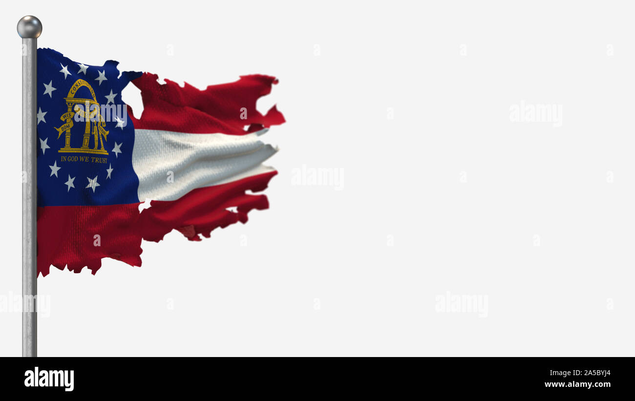Georgia US 3D tattered waving flag illustration on Flagpole. Isolated ...