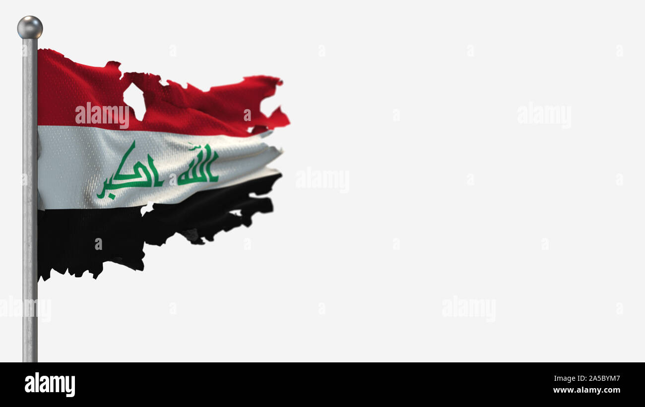 Iraq 3D tattered waving flag illustration on Flagpole. Isolated on ...