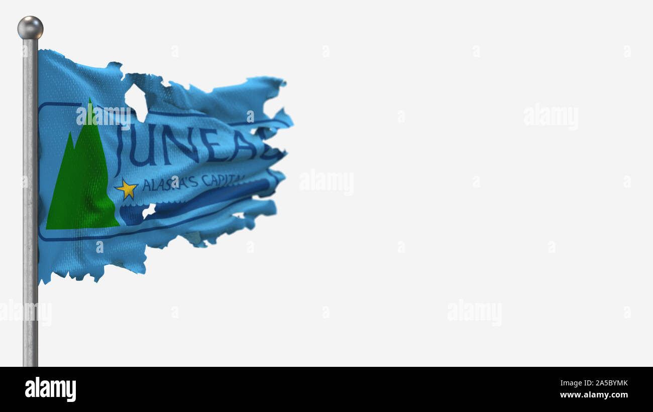 Juneau Alaska 3D tattered waving flag illustration on Flagpole ...