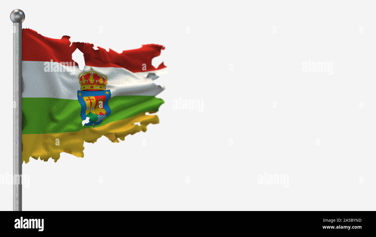 La Rioja Spain 3D tattered waving flag illustration on Flagpole ...