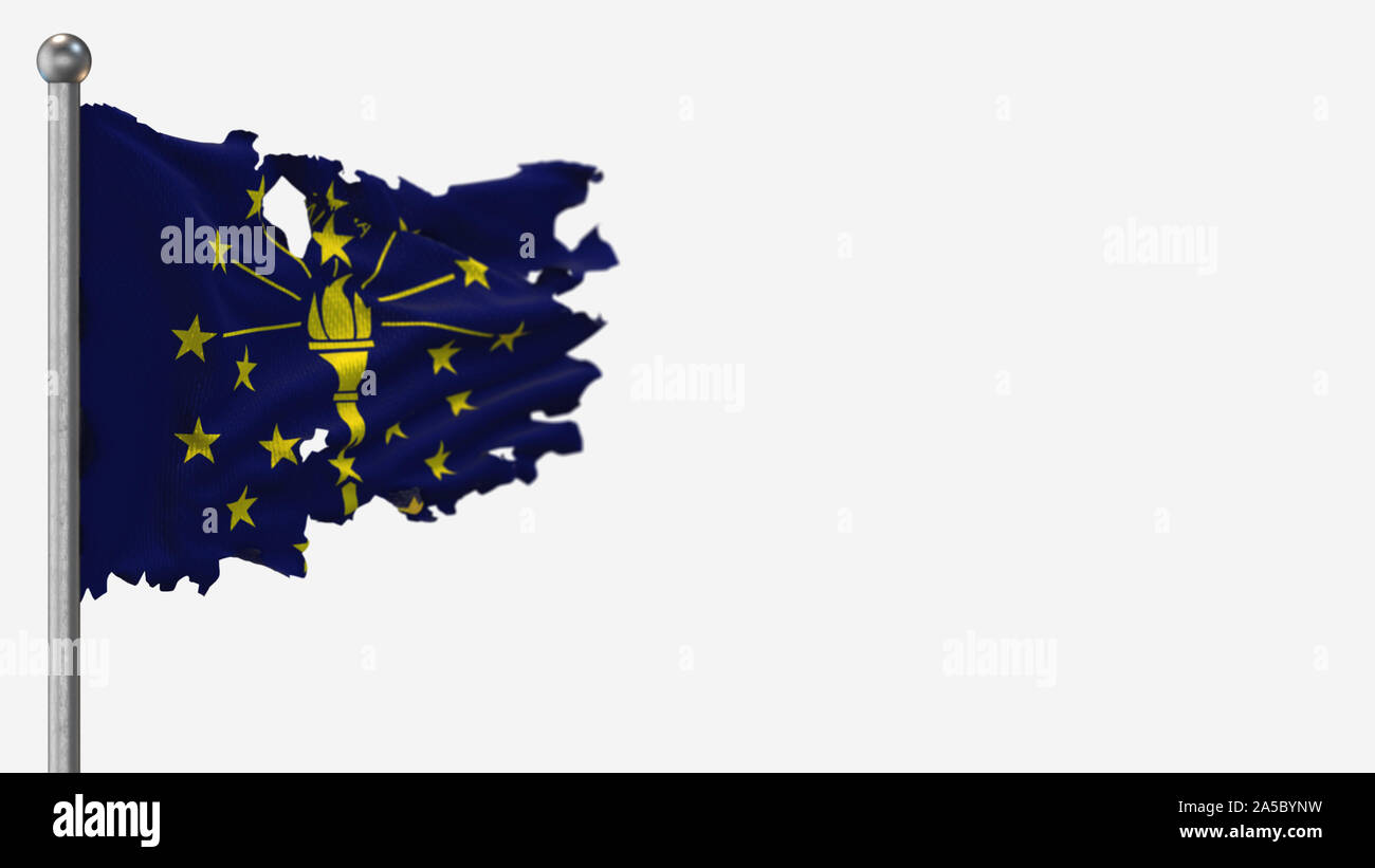 Indiana 3D tattered waving flag illustration on Flagpole. Isolated on ...