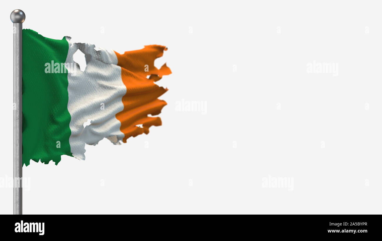 Ireland 3D tattered waving flag illustration on Flagpole. Isolated on ...