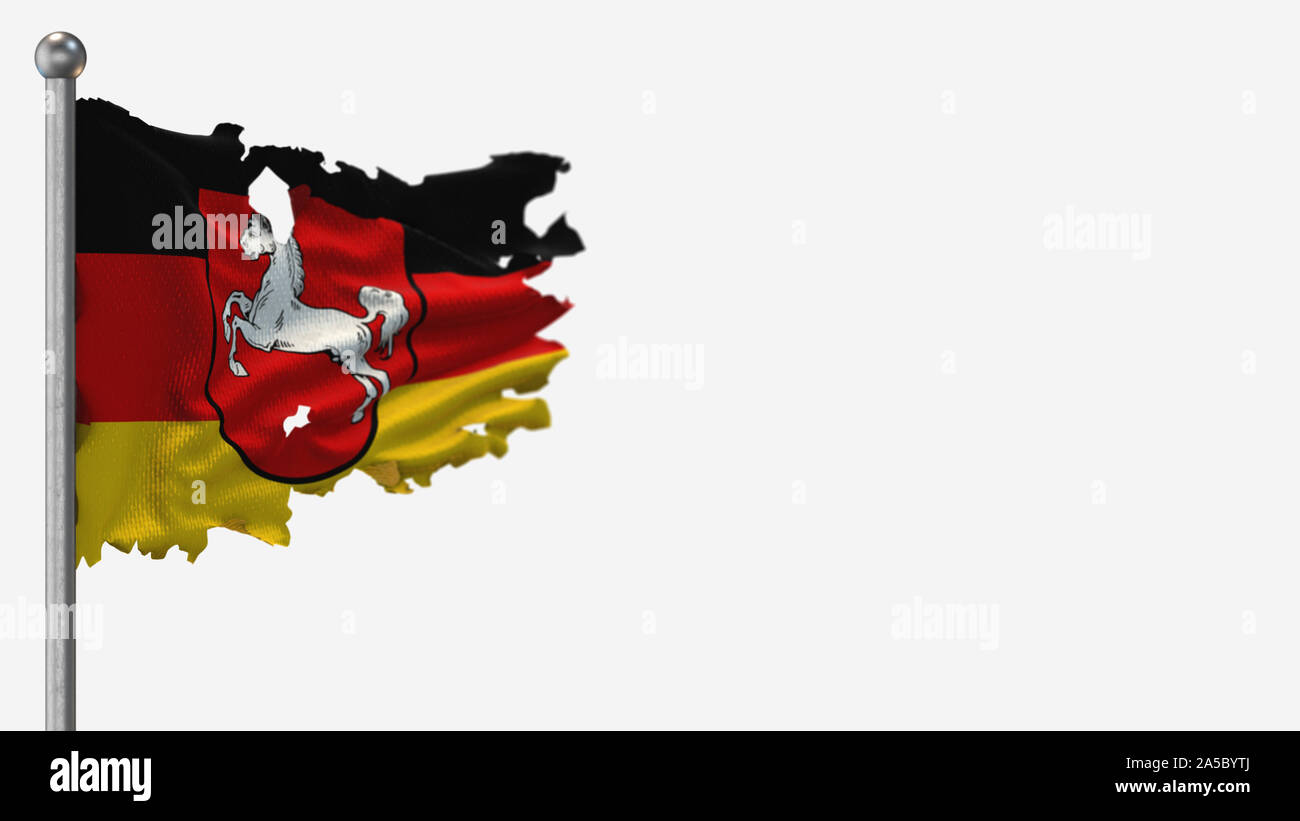Lower Saxony 3D tattered waving flag illustration on Flagpole. Isolated ...