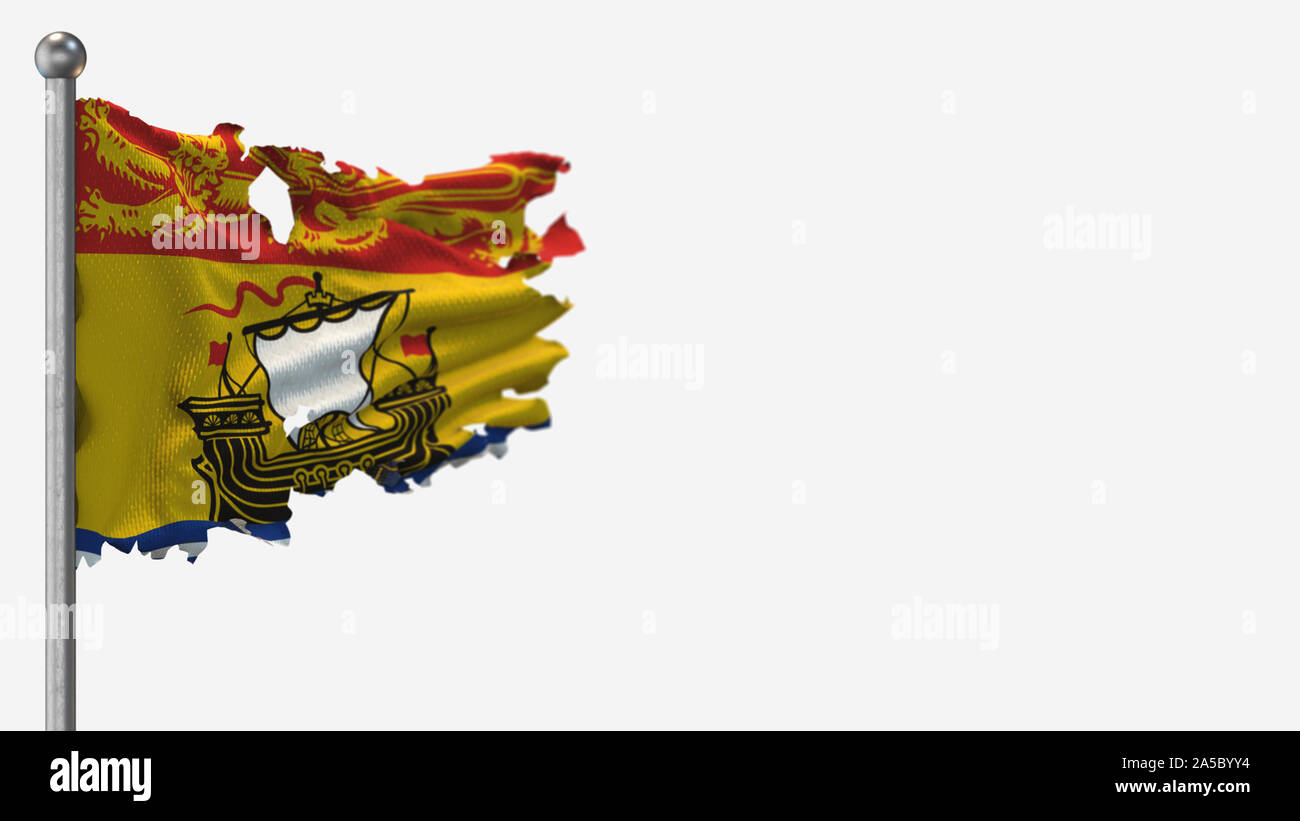 New Brunswick 3D tattered waving flag illustration on Flagpole ...