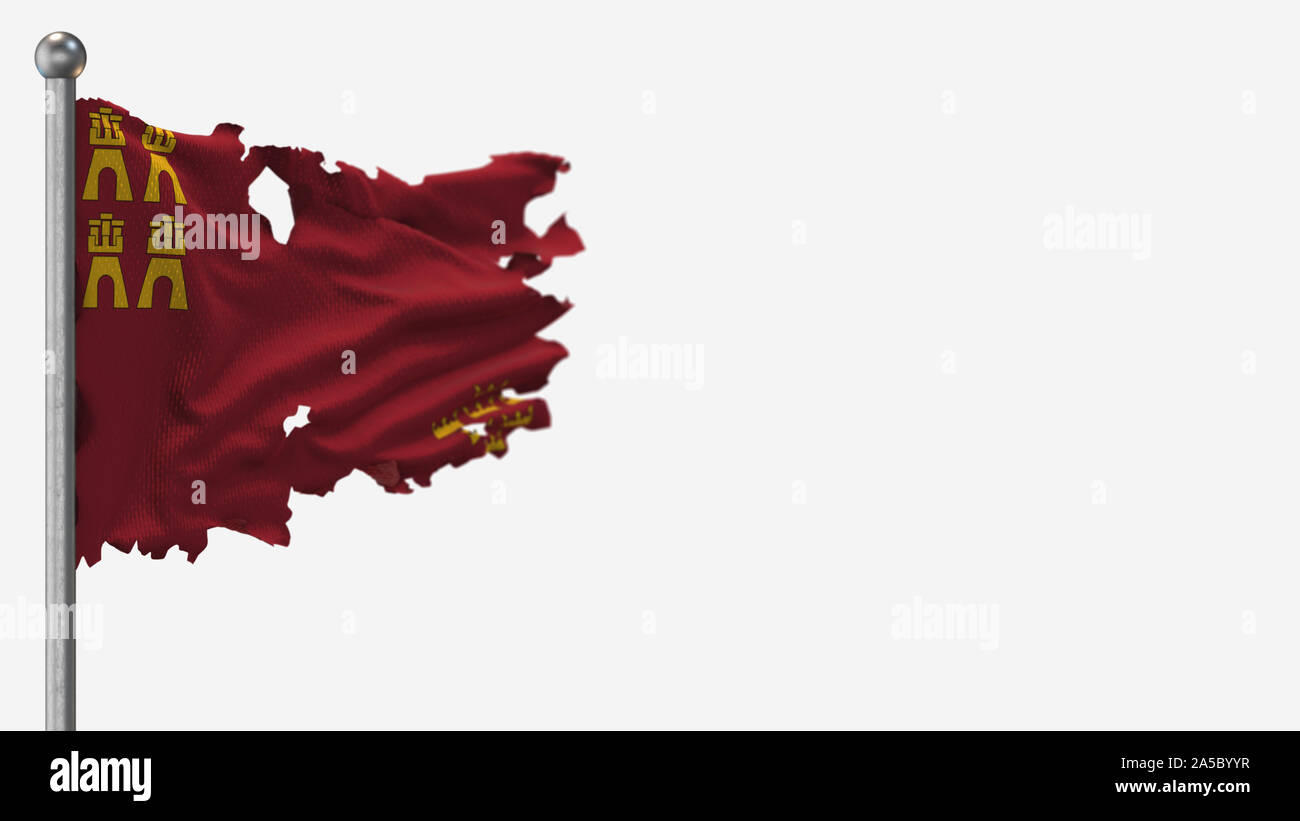 Murcia 3D tattered waving flag illustration on Flagpole. Isolated on ...