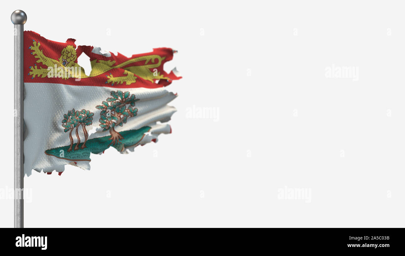 Prince Edward Island 3D tattered waving flag illustration on Flagpole ...