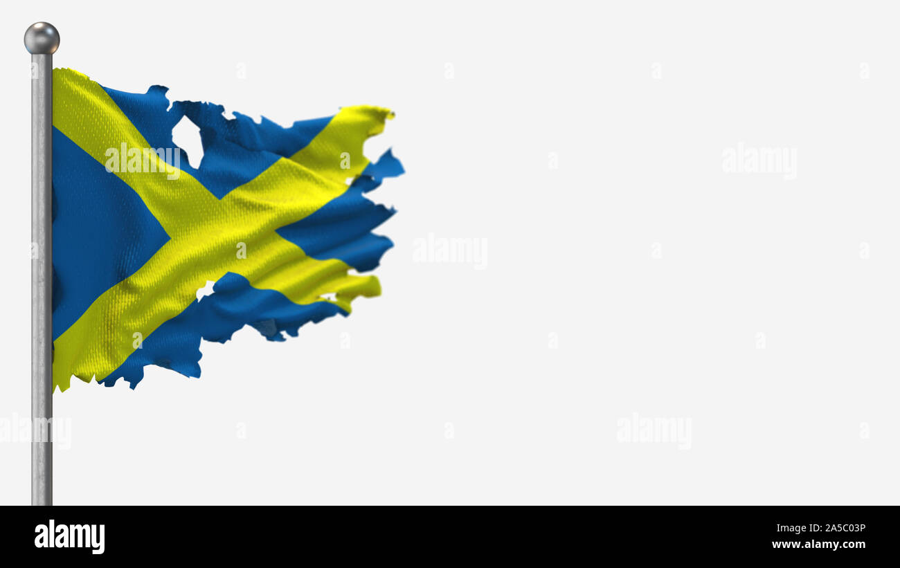 Saint Alban Cross 3D tattered waving flag illustration on Flagpole ...