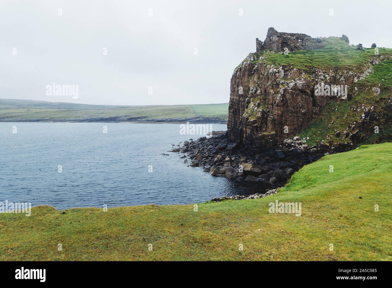 A cloudy day by the cliff-top ruins of Duntulm Castle, Trotternish ...