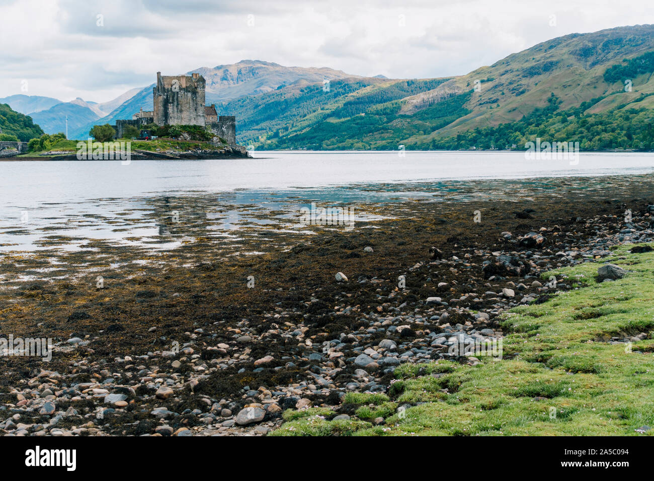 Low tide at the 13th century Eilean Donan Castle in Scotland, United ...