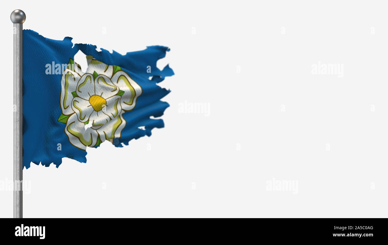 Yorkshire 3D tattered waving flag illustration on Flagpole. Isolated on ...