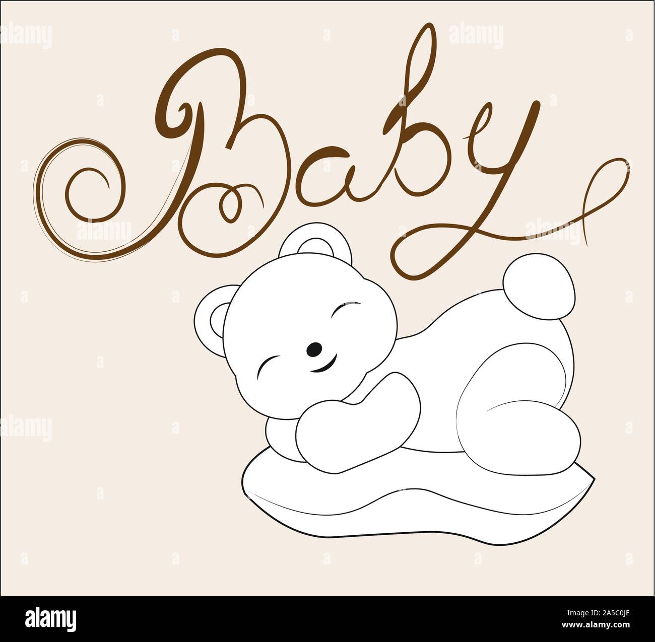 Coloring book sleeping teddy bear on pillow. The picture in hand ...