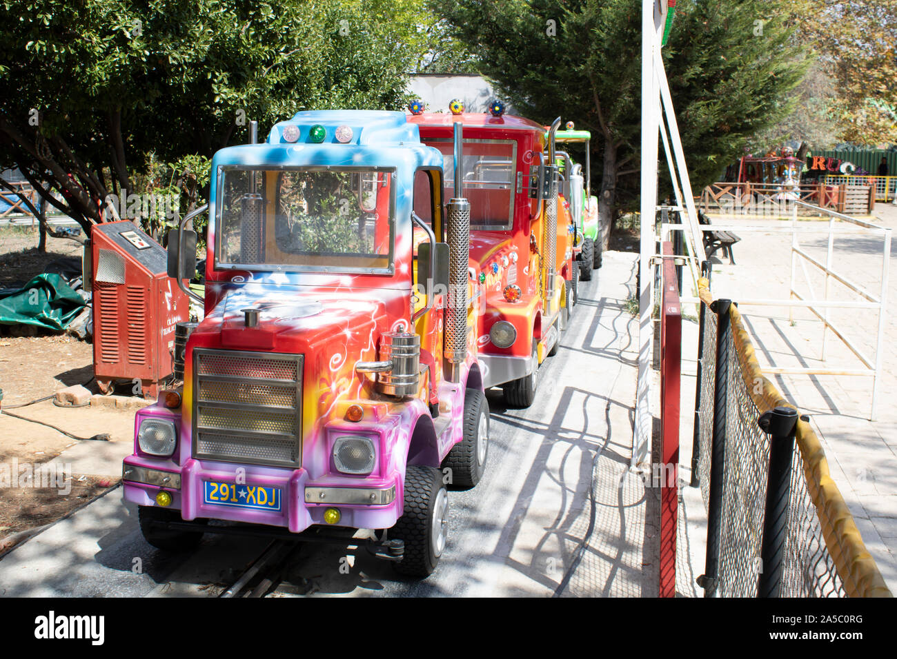 Train made for children in an amusement park. The truck model Stock ...