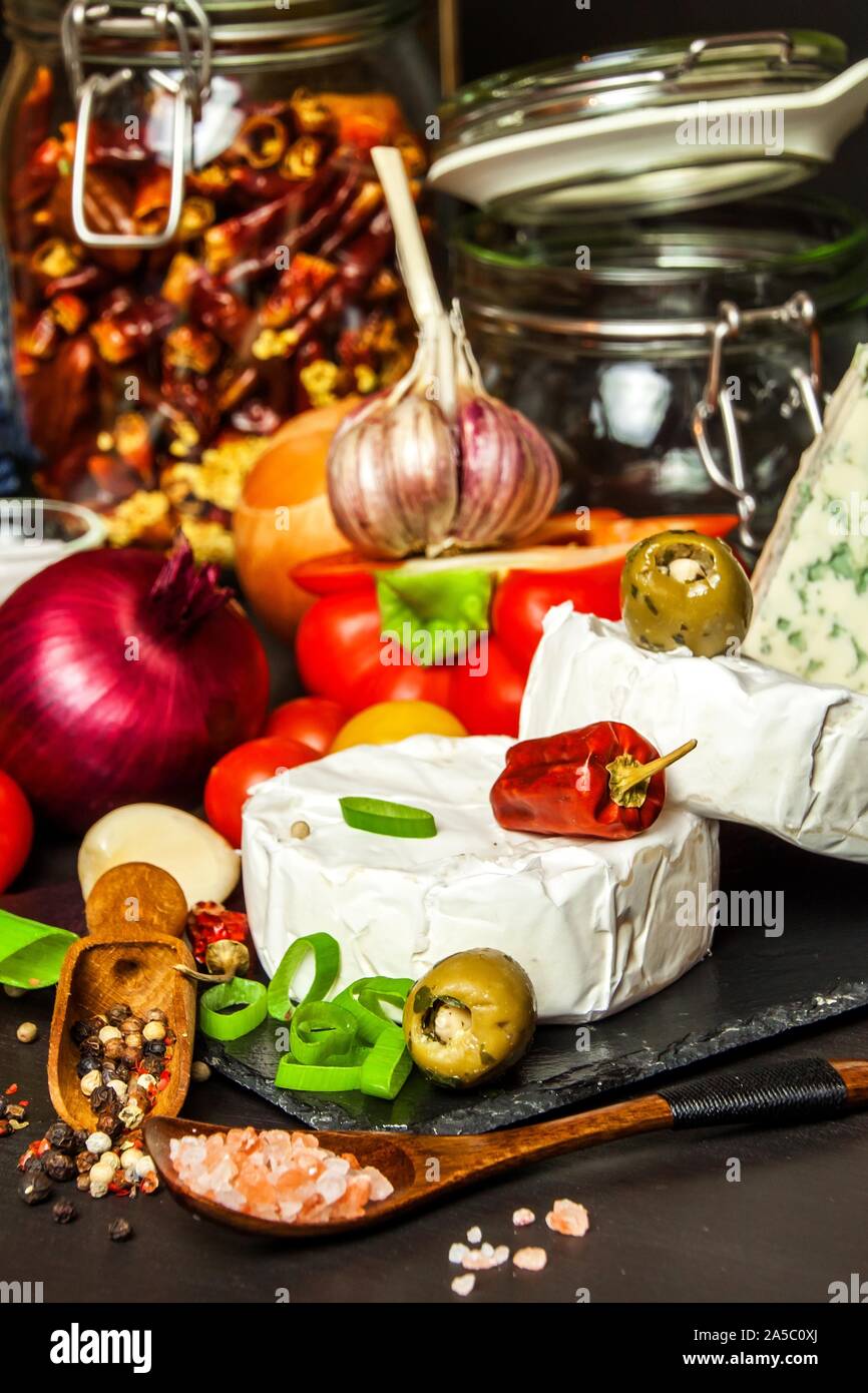 Pickled Cheese with Red onion. Homemade preparation of pickled cheese ...