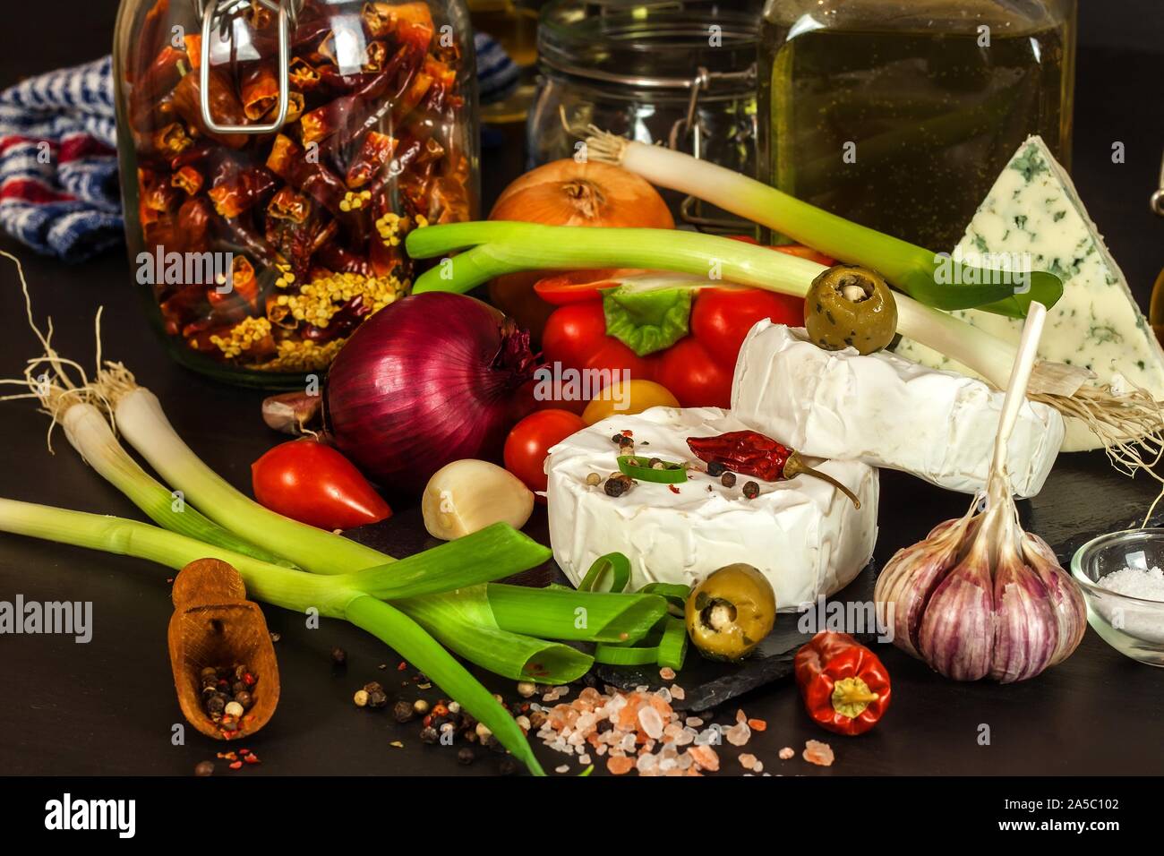 Pickled Cheese with Red onion. Homemade preparation of pickled cheese ...