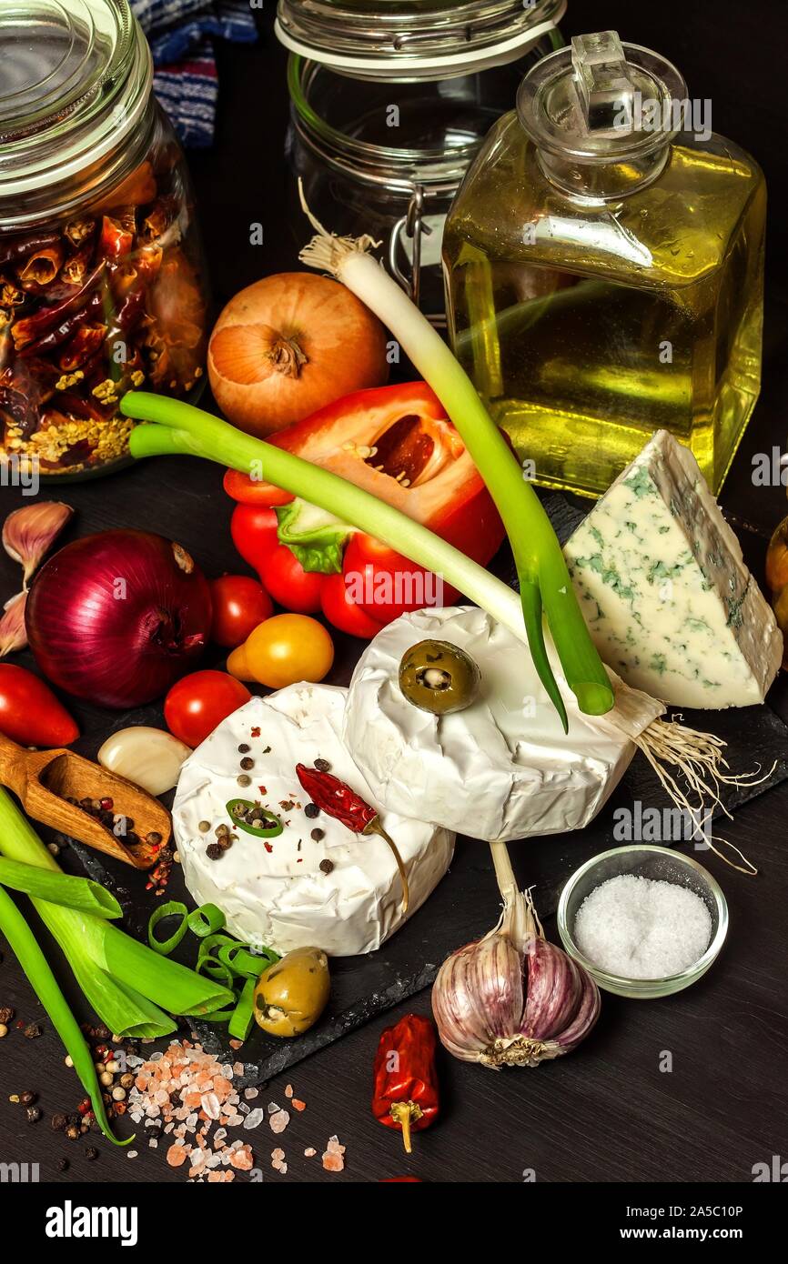 Pickled Cheese with Red onion. Homemade preparation of pickled cheese ...