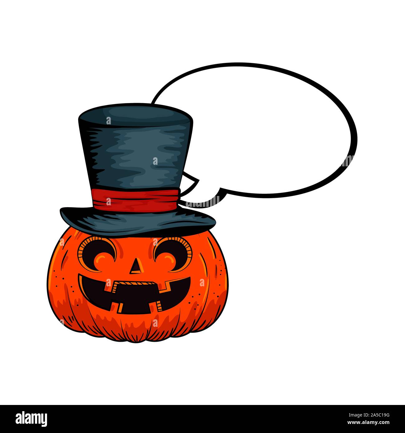 halloween pumpkin with hat wizard and speech bubble style pop art Stock ...