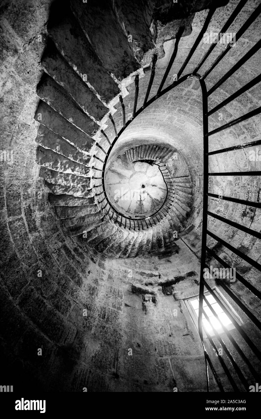 The interior steps of the Old Light, a lighthouse on Lundy Island ...