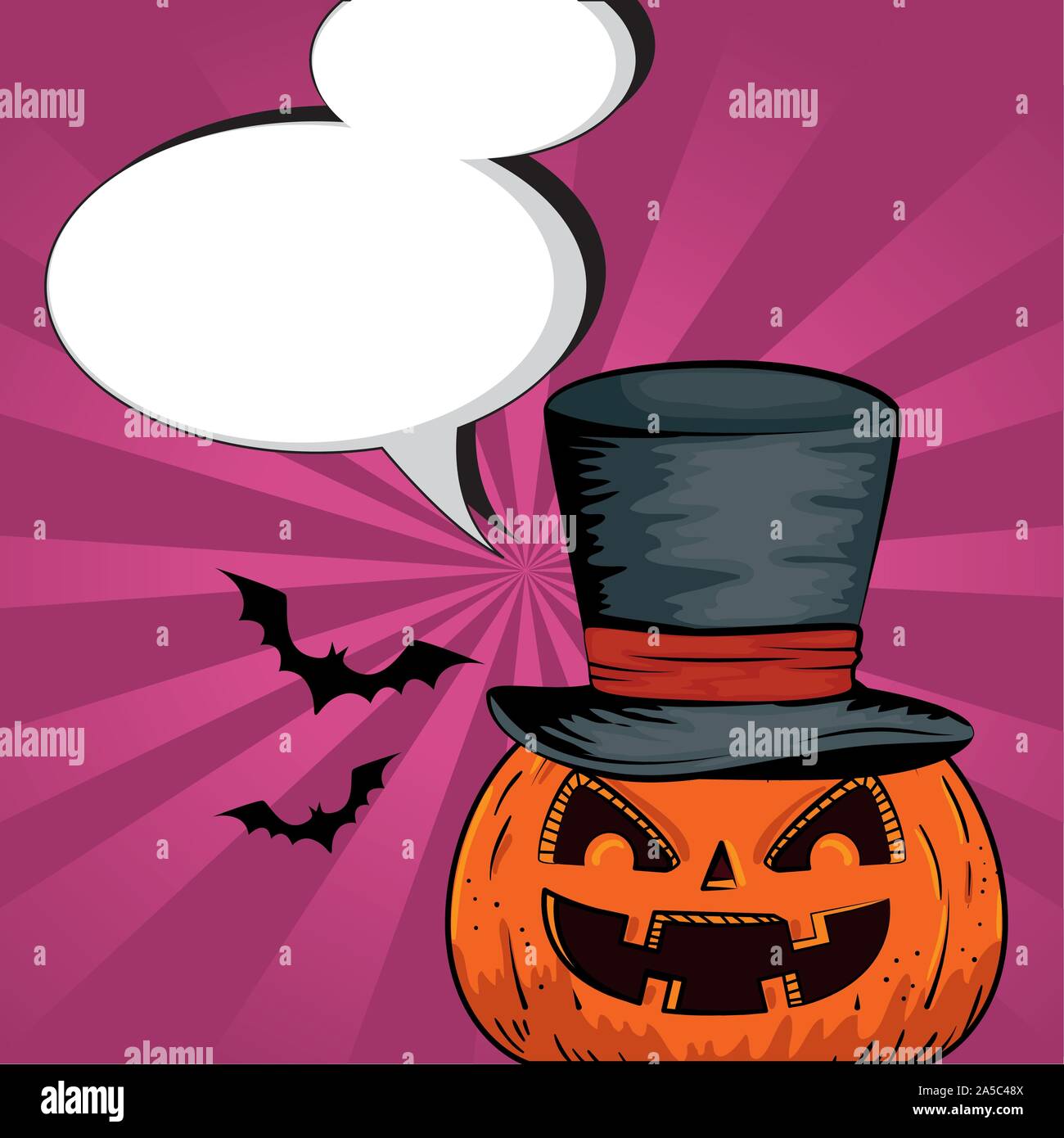 halloween pumpkin with hat wizard and speech bubbles style pop art ...
