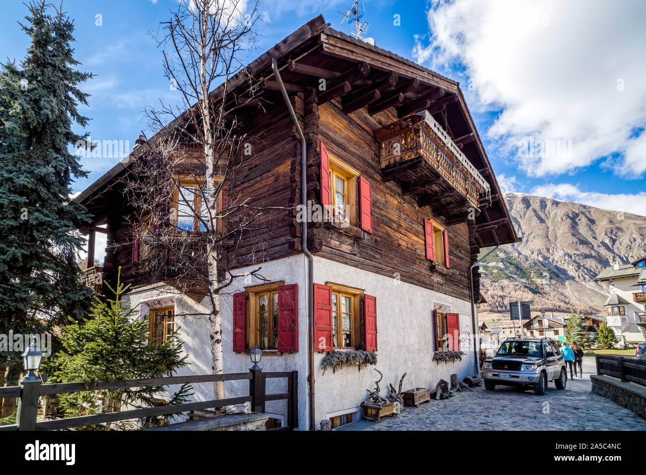 Livigno, Italy, April 2016 Traditional Alpine wooden architecture in ...