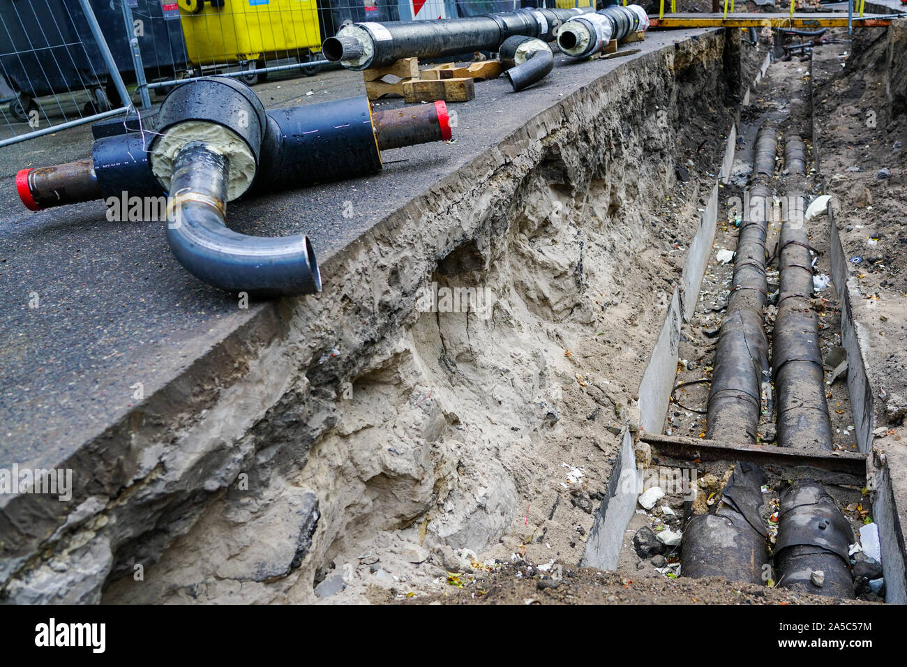 underground heating system pipes replacement on the city street Stock Photo - Alamy