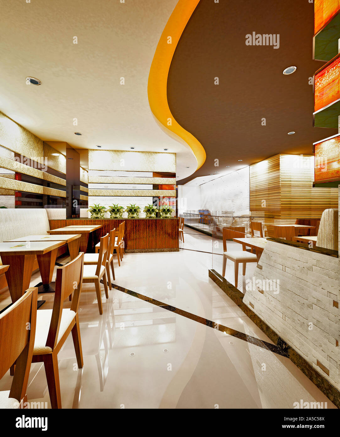 3d render cafe restaurant interior Stock Photo - Alamy