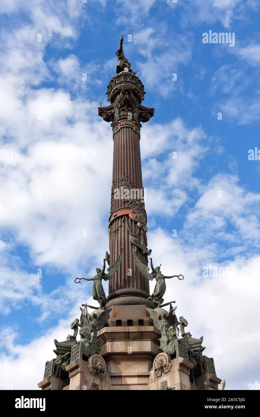 Monument of Christopher Columbus, Barcelona, Catalonia, Spain Stock ...