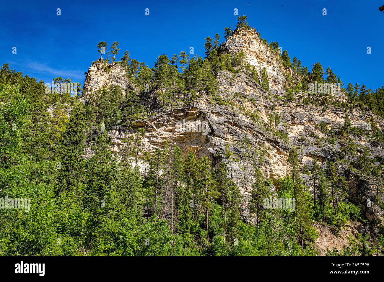 High limestone cliffs line the route of the Spearfish Canyon Scenic ...