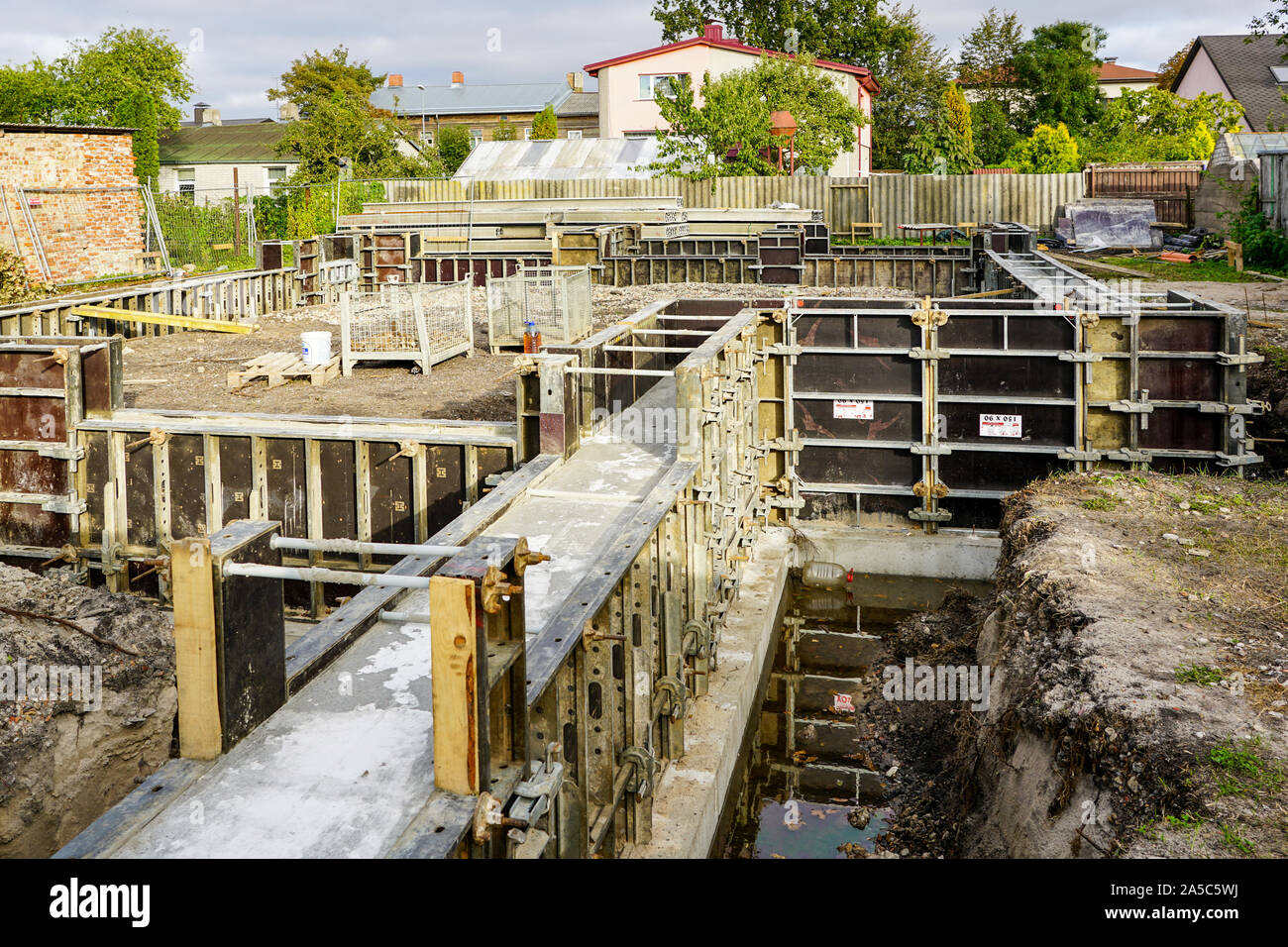 construction of concrete foundations for a residential building, molds ...