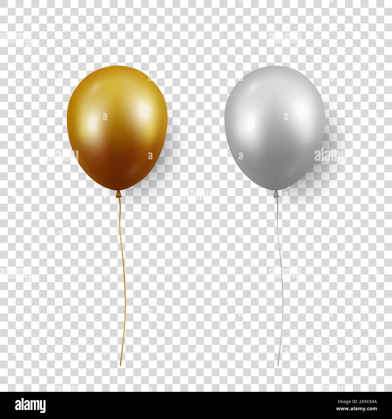 Vector 3d Realistic Glossy Metallic Gold, Silver Balloon with Ribbon ...