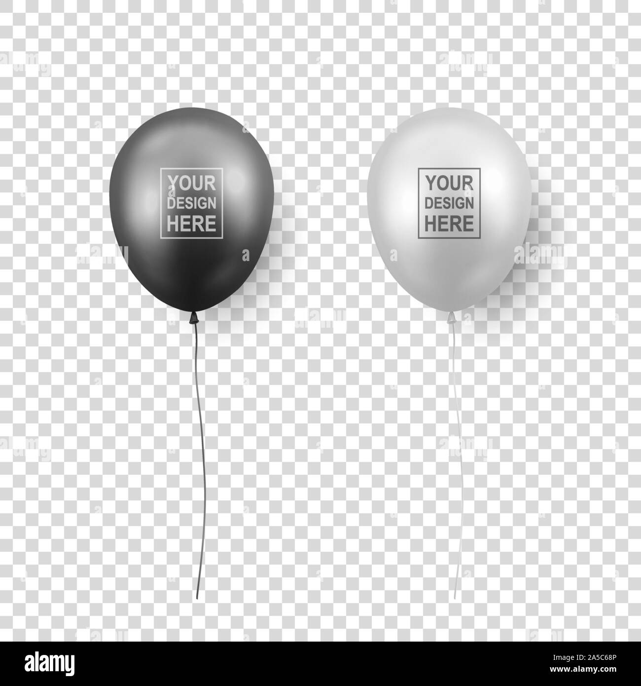 Vector 3d Realistic Glossy Metallic Black And White Balloon With Ribbon